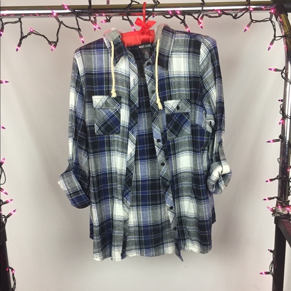 Wet Seal | Tops | Purple And White Flannel With Hood | Poshmark
